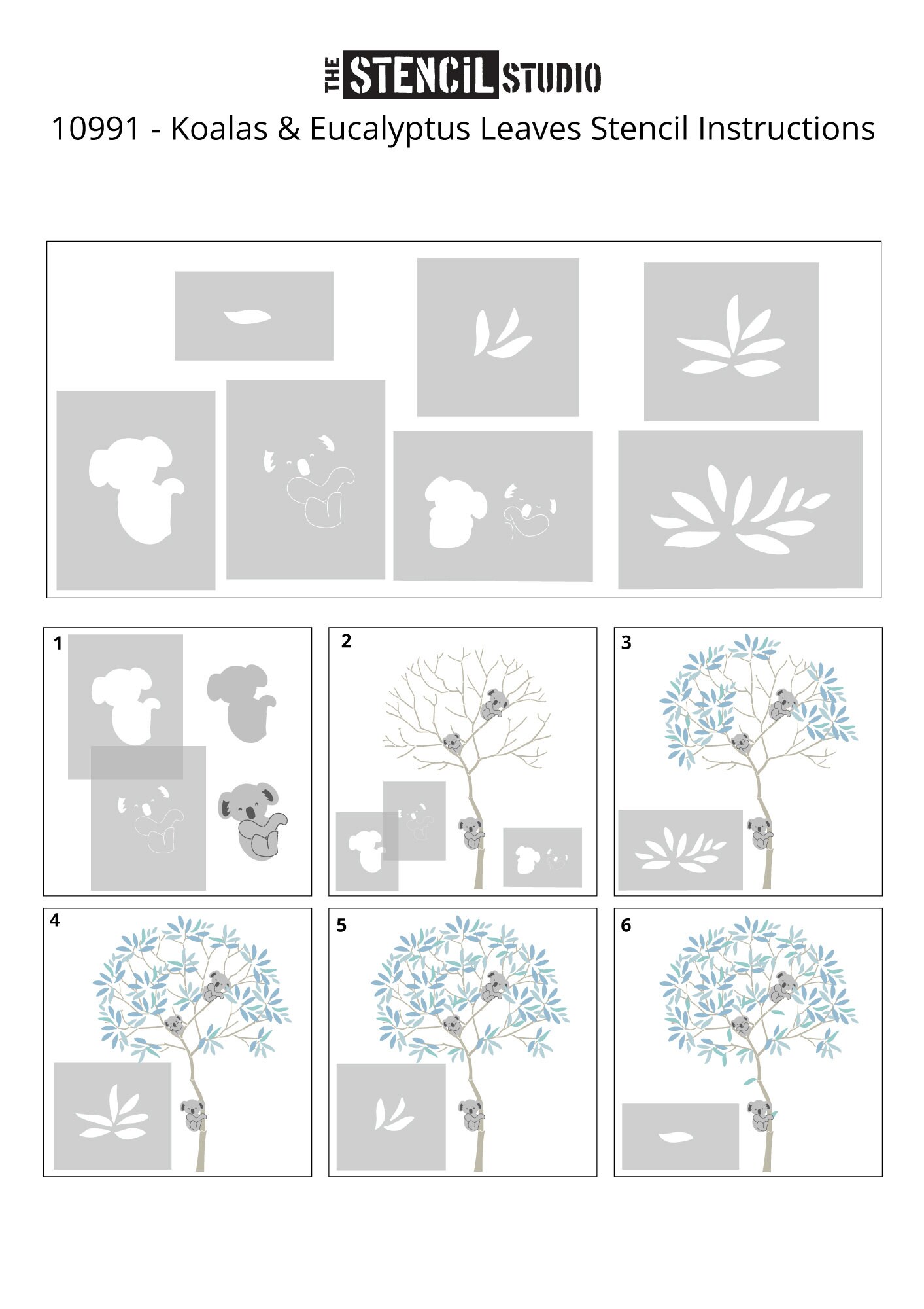 Koala Tree Nursery Wall Stencil - Eucalyptus Tree Stencils - Wall Mural ...