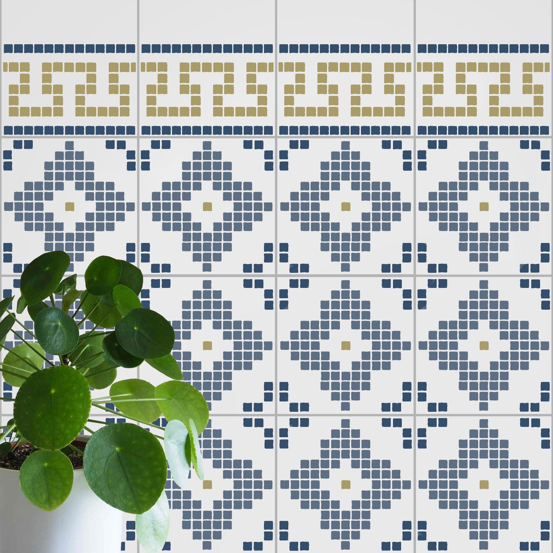 Mosaic Tile and Border Stencil Set - Stencils for Floors, Walls ...