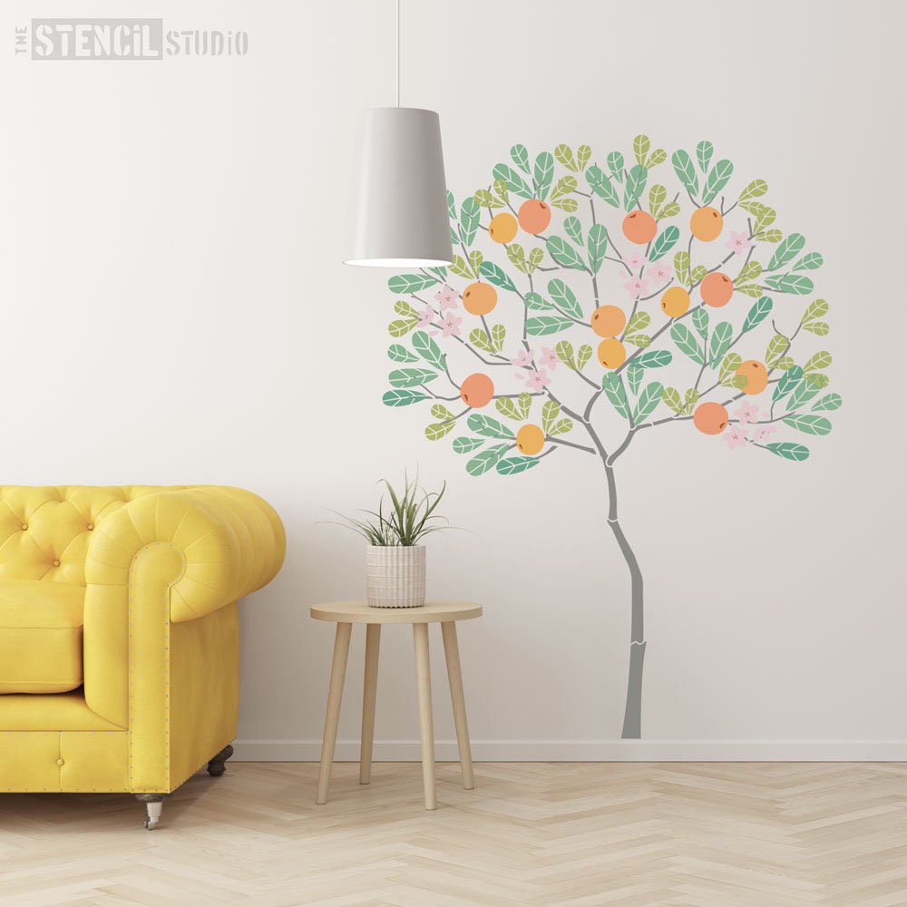 Orange Tree Stencil - Tree Stencils - Wall Mural Stencils - Round Tree ...