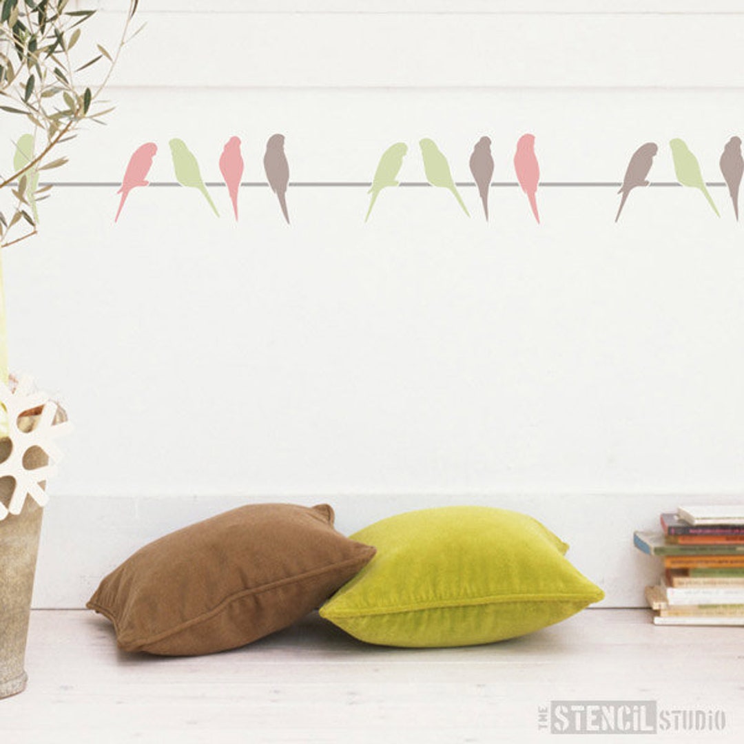 Budgies Border Stencil - Birds on Wire Stencil - Bird Stencils ...