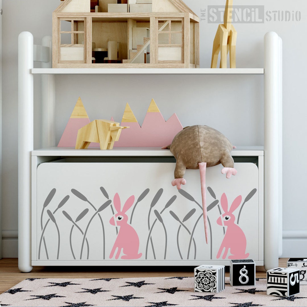 Rabbit in Reeds Border Reusable Wall Stencil. Perfect for Painting ...