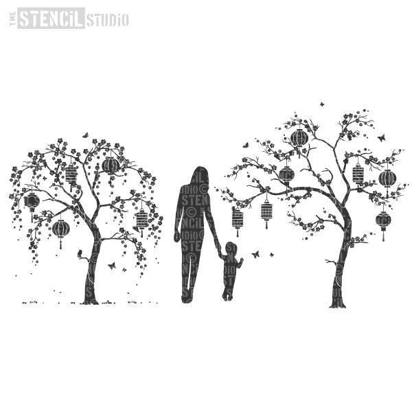 Japanese Cherry Blossom Sakura and Lanterns Tree Stencil Pack - Etsy UK