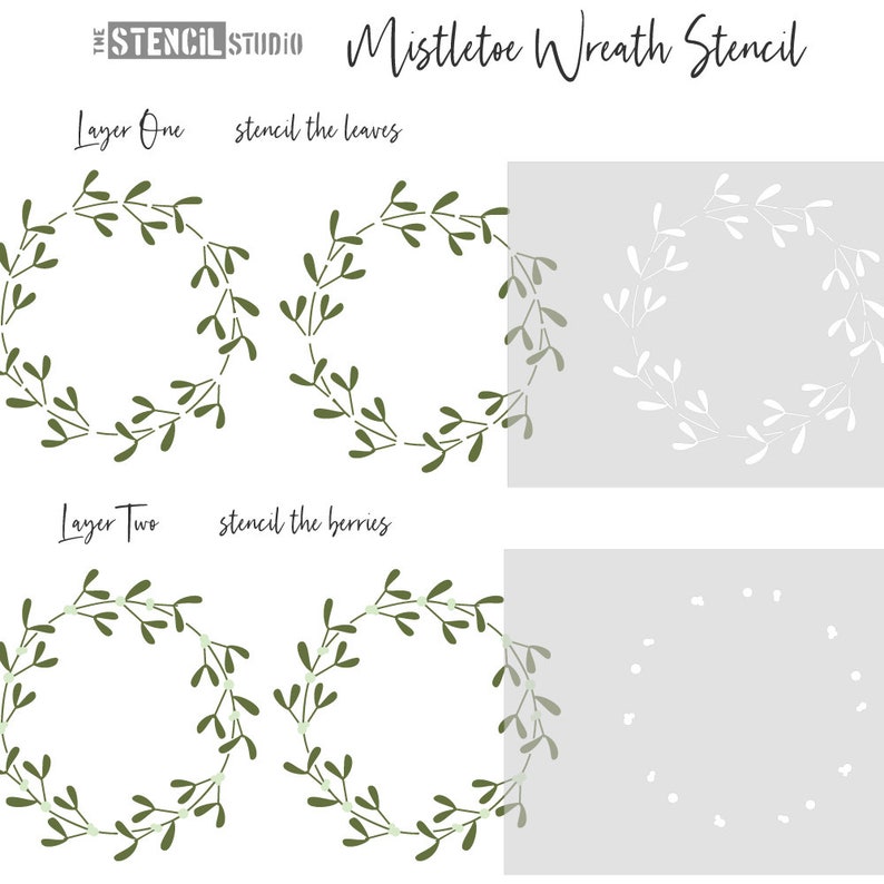 Mistletoe Wreath Stencil - Mistletoe Leaves and Berries Stencils ...