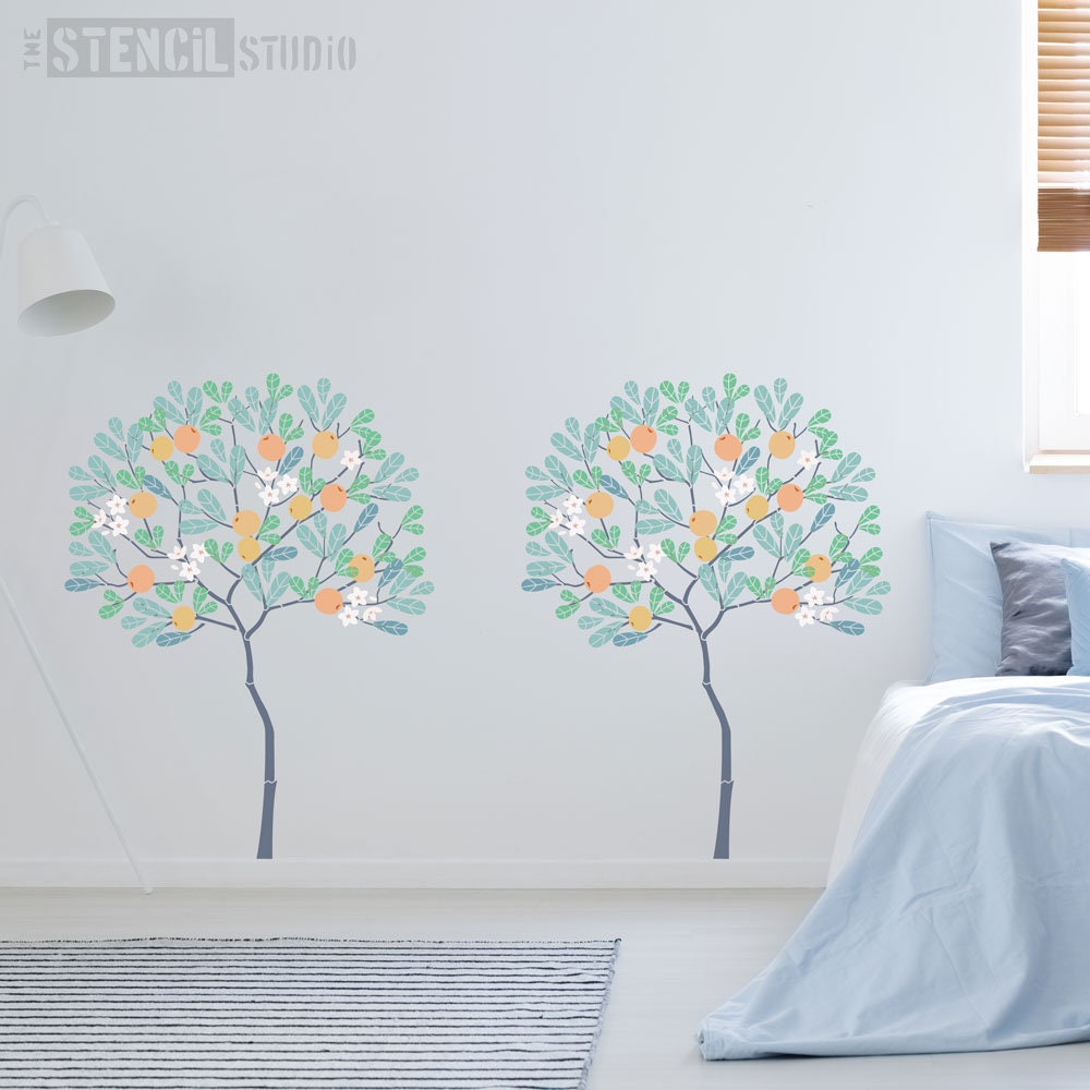 Orange Tree Stencil - Tree Stencils - Wall Mural Stencils - Round Tree ...