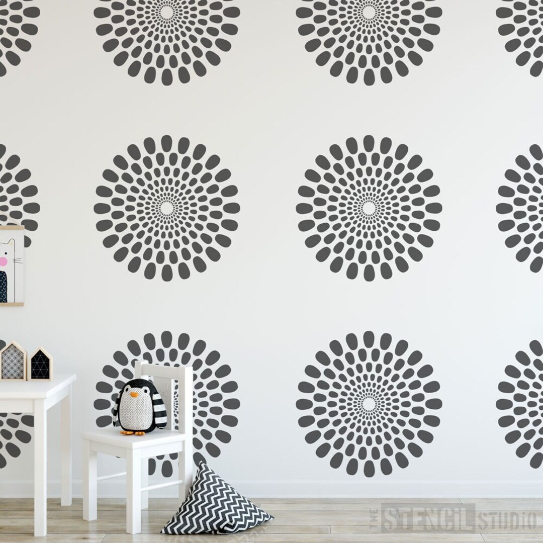 Geo Flower Reusable Wall Stencil - Geometric Modern Floral Inspired ...