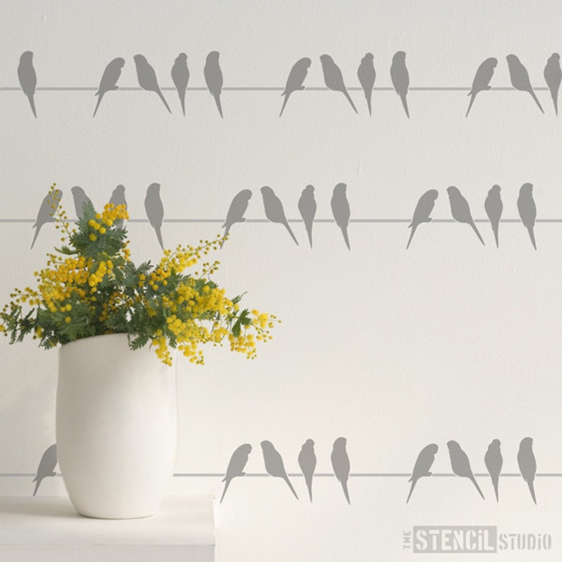 Budgies Border Stencil - Birds on Wire Stencil - Bird Stencils ...