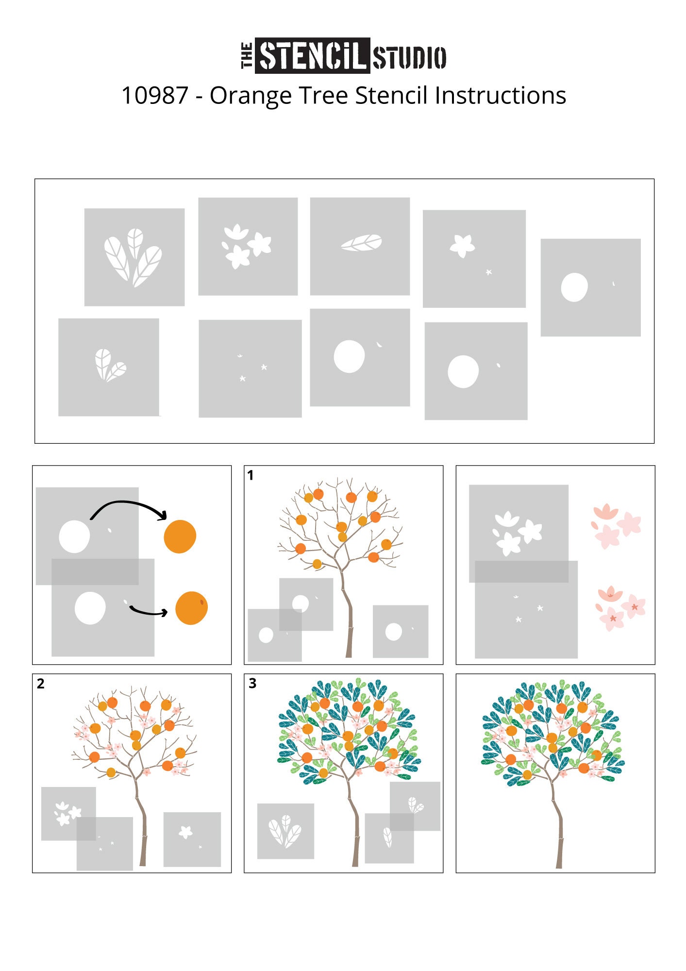 Orange Tree Stencil - Tree Stencils - Wall Mural Stencils - Round Tree ...