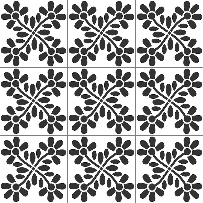 Tile Stencil - Modern Floral Motif Tile Stencil - Stencils for Tiles ...