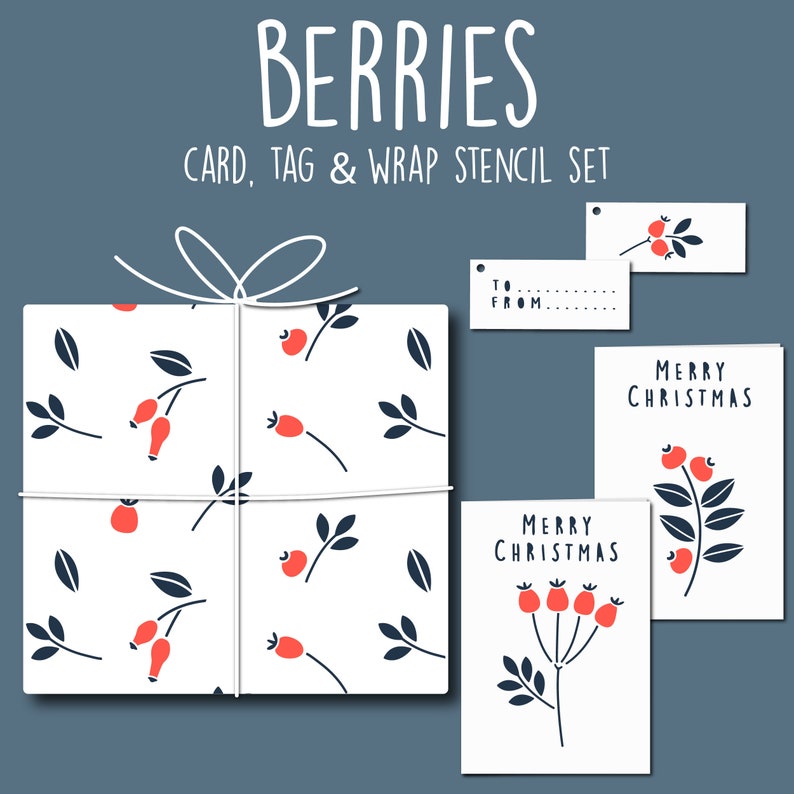 Berries Card, Tag & Wrap Christmas Stencil Set - Make Festive Christmas ...