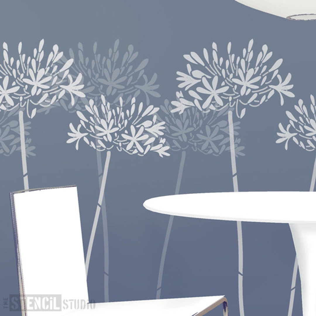 Agapanthus Flower Stems Stencil - Reusable Floral Wall Stencil for ...