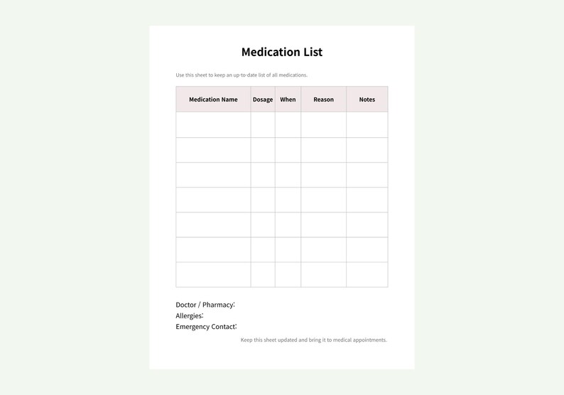 2-page Medication Checklist & List Printable | Easy Weekly Pill Tracker ...