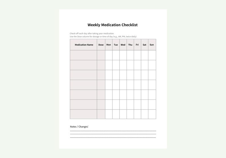 2-page Medication Checklist & List Printable | Easy Weekly Pill Tracker ...