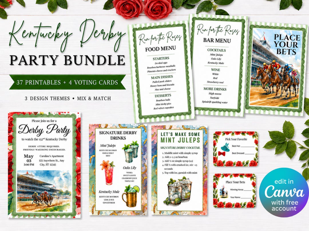 Kentucky Derby Party Bundle: Editable Canva Templates (digital Download ...