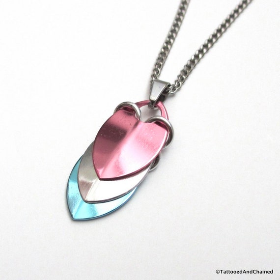 Transgender Pride Pendant Necklace Chainmail Scale Pendant - Etsy