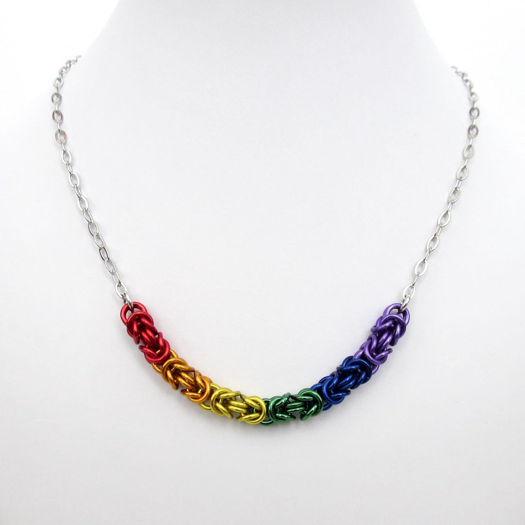 Gay Pride Necklace, Rainbow Chainmail Byzantine Weave LGBTQ+ Jewelry ...