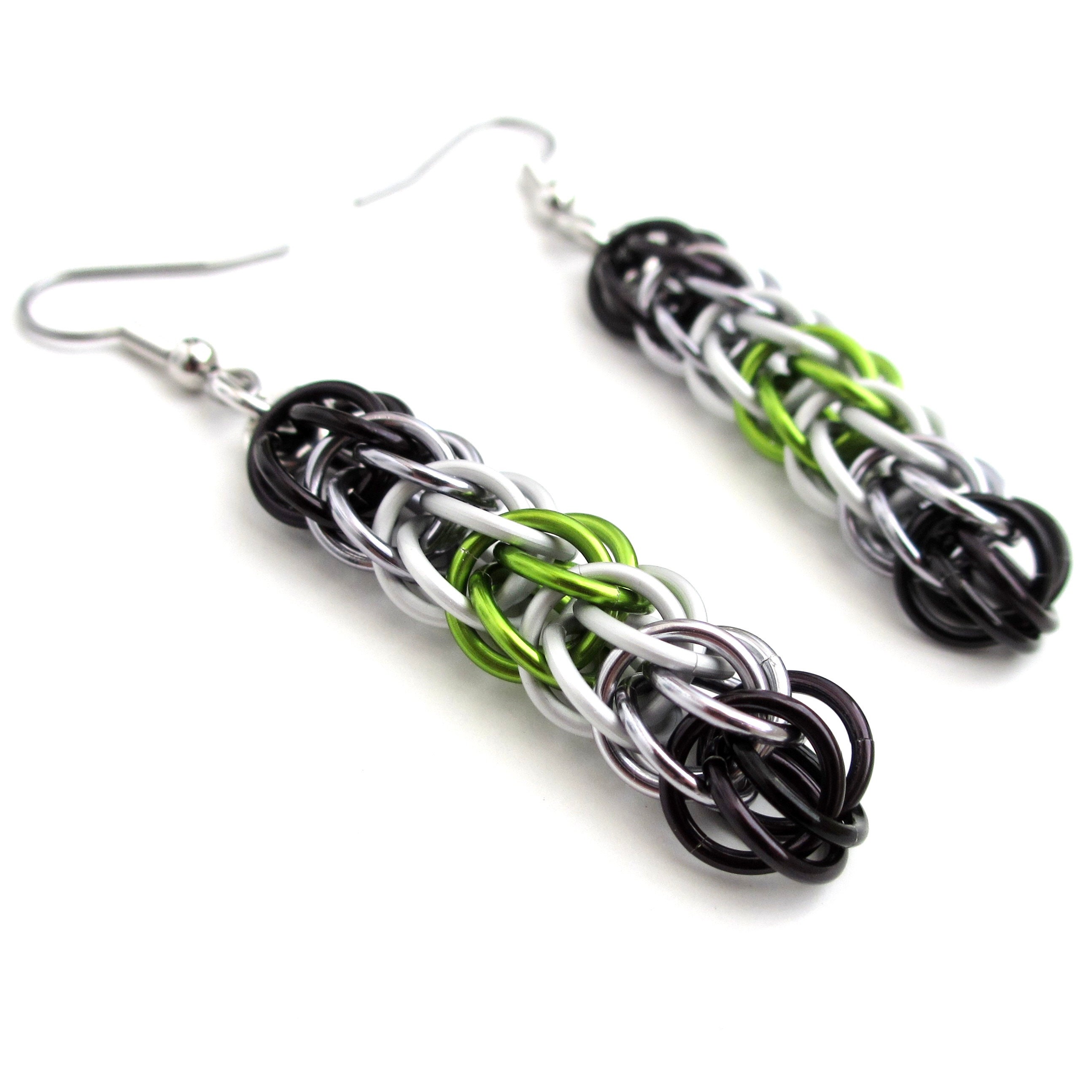 Agender Pride Flag Earrings, Full Persian Chainmail Weave, LGBTQ ...