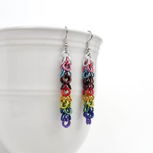Progress Pride Flag Earrings, Inclusive LGBTQIA Jewelry, Chainmail Shaggy Loops Weave - Etsy
