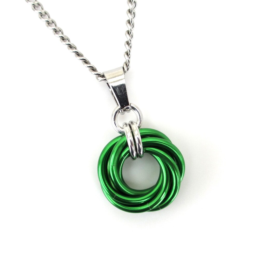 Shamrock Green Chainmail Pendant, Small Love Knot, Minimalist Swirled ...