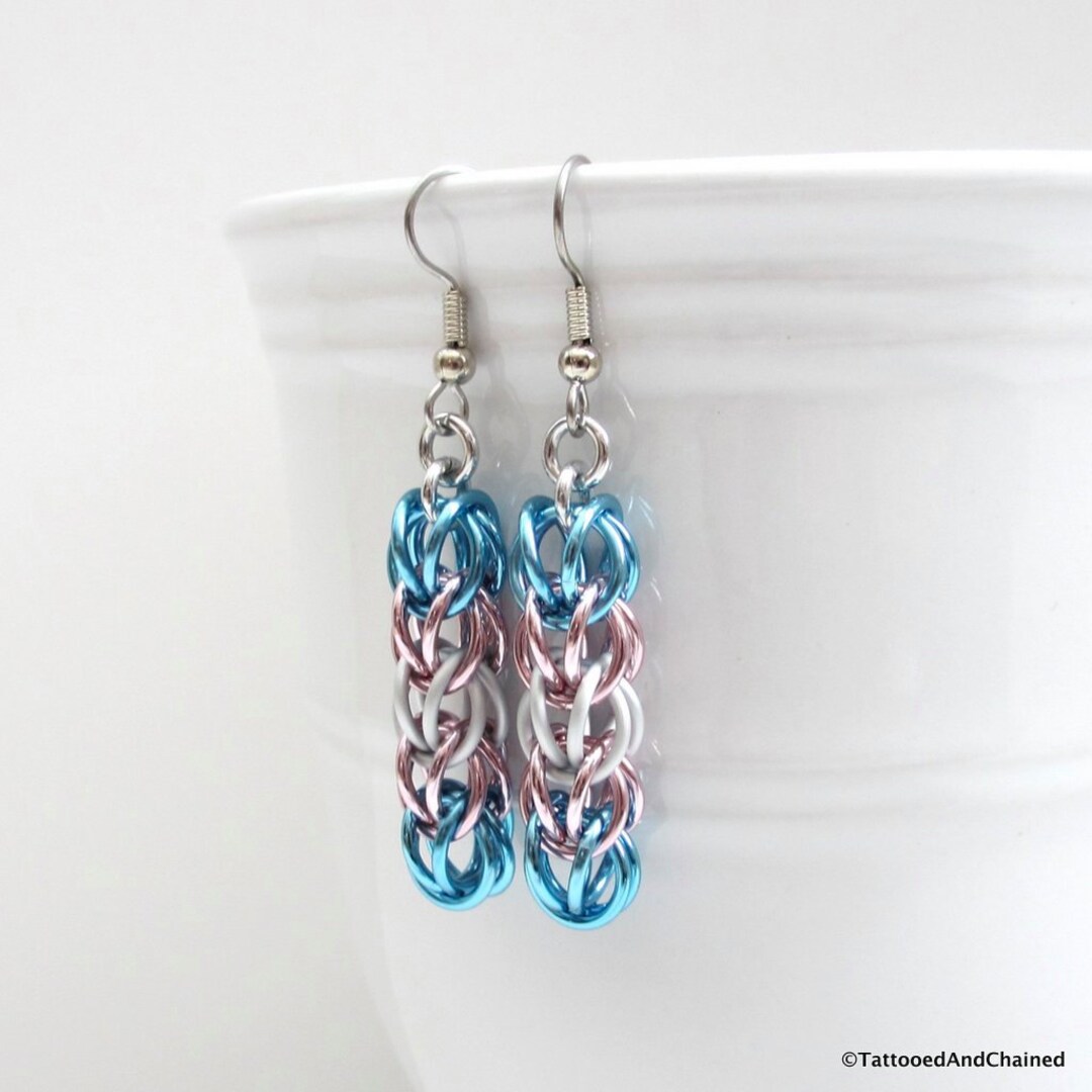 Transgender Pride Earrings Trans Pride Jewelry Chainmail - Etsy