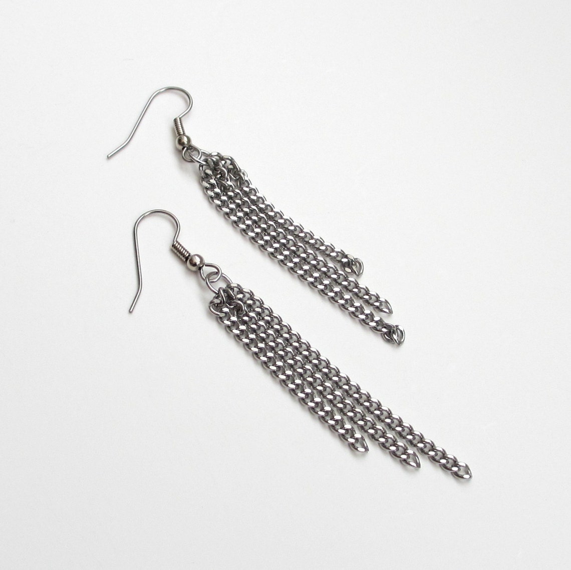 Stainless Steel Three Chain Earrings Dangle Earrings Curb - Etsy