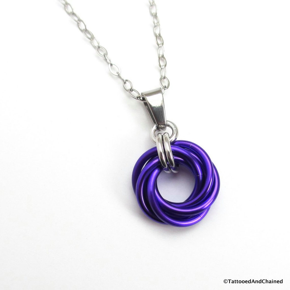 Purple Pendant Chainmail Love Knot Small Circle Necklace - Etsy