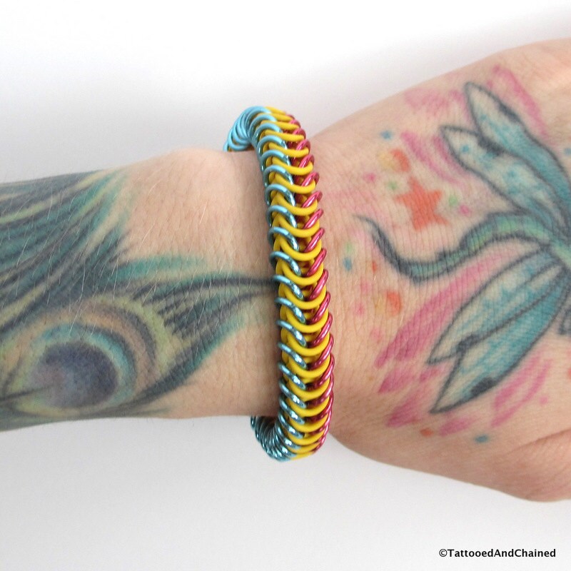 Pan Pride Bracelet Chainmail Stretchy Box Chain Pansexual - Etsy