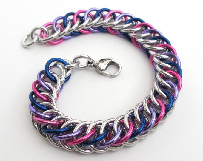 Bisexual Pride Bracelet, Chainmaille Half Persian 4 in 1 Weave, Bi ...