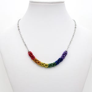 Gay Pride Necklace, Rainbow Chainmail Byzantine Weave LGBTQ+ Jewelry ...