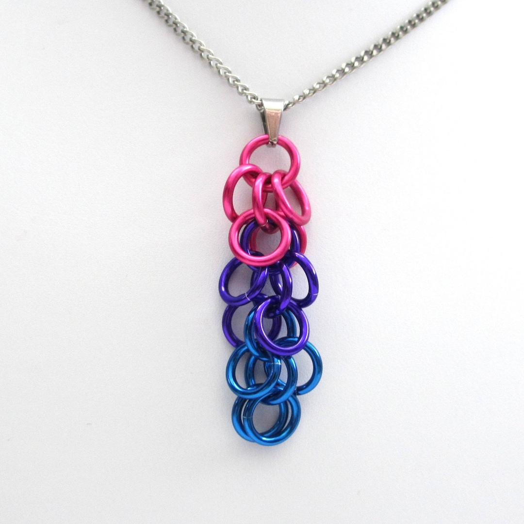 Chainmail Bisexual Pride Pendant, Shaggy Loop Weave; Pink Purple Blue ...