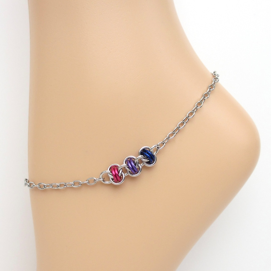 Bi Pride Anklet, Chainmail Barrel Weave, Subtle Bisexual Jewelry Gifts ...