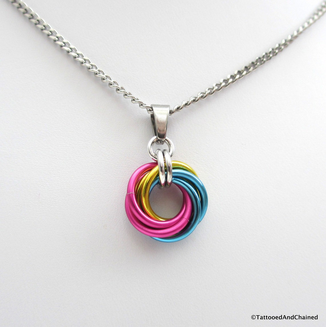Pansexual Pride Pendant Necklace Chainmail Love Knot Pan - Etsy