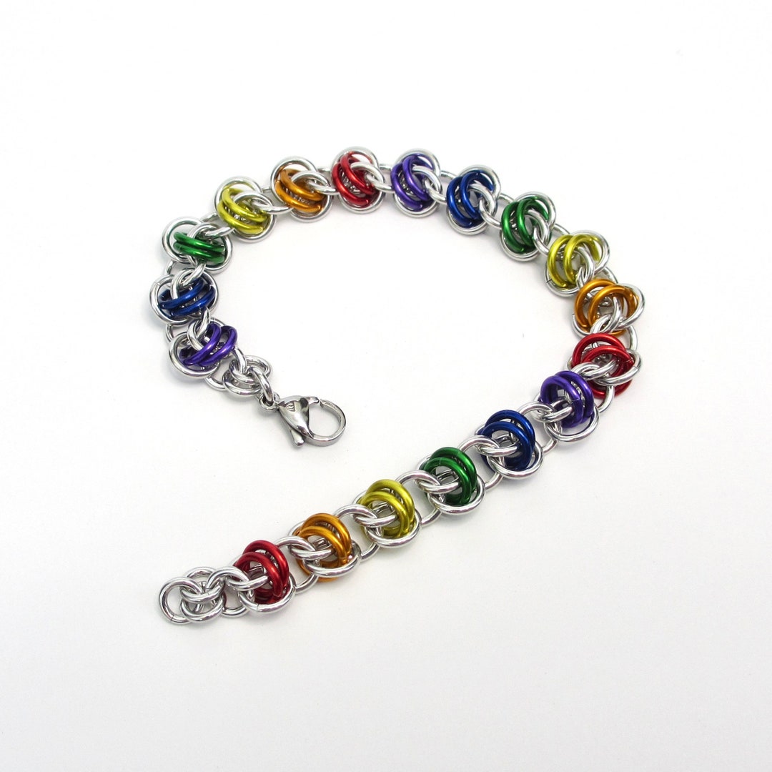 Gay Pride Bracelet, Chainmail Barrel Weave, LGBTQ Rainbow Flag Jewelry ...