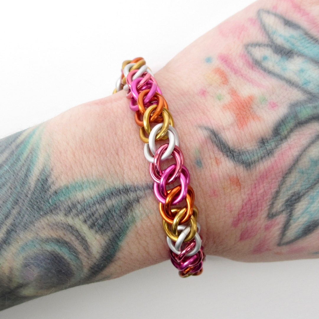 Lesbian Pride Chainmail Bracelet, Half Persian 3 in 1 Weave, LGBTQ ...