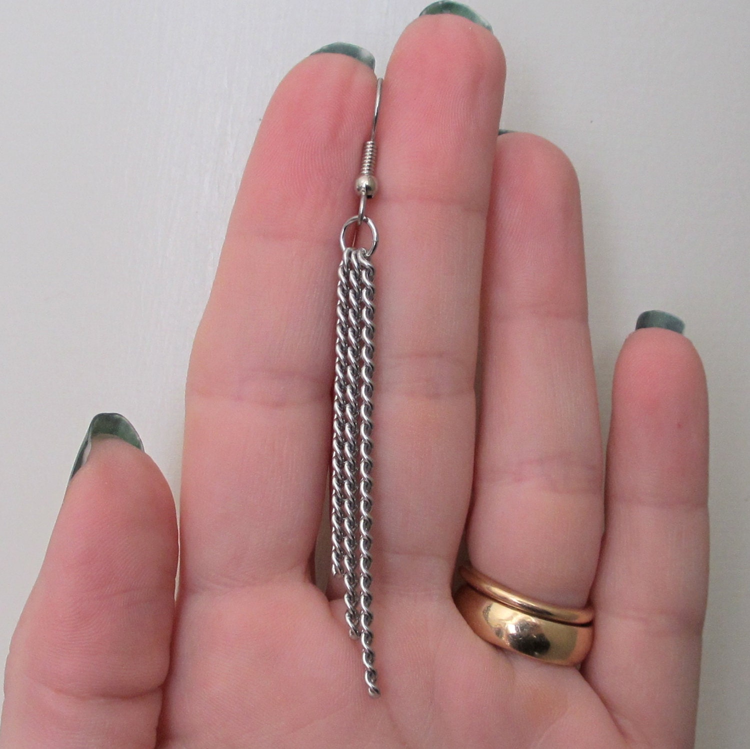 Stainless Steel Three Chain Earrings Dangle Earrings Curb - Etsy