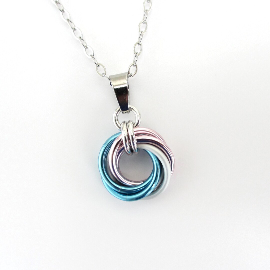 Transgender Pride Pendant Necklace, Chainmail Love Knot, Trans Pride ...