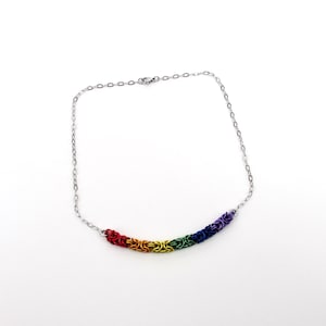 Gay Pride Necklace, Rainbow Chainmail Byzantine Weave LGBTQ+ Jewelry ...
