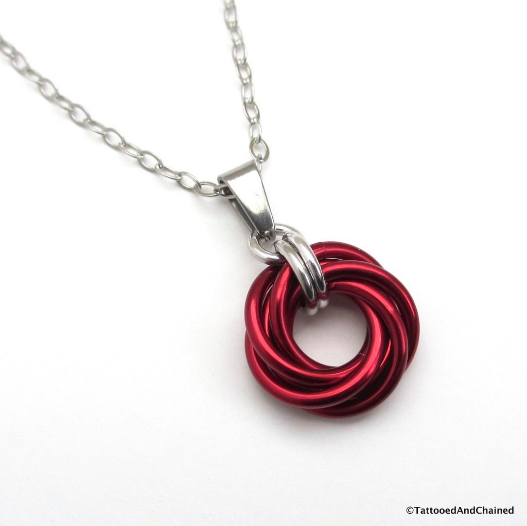 Red Pendant Necklace Chainmail Love Knot Circle Pendant Red - Etsy