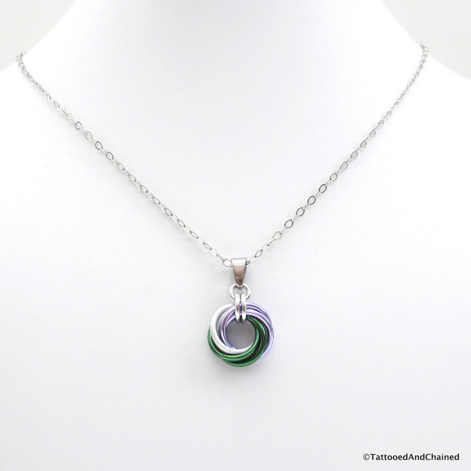 Genderqueer Pride Pendant Necklace, Chainmail Love Knot Lavender, White ...