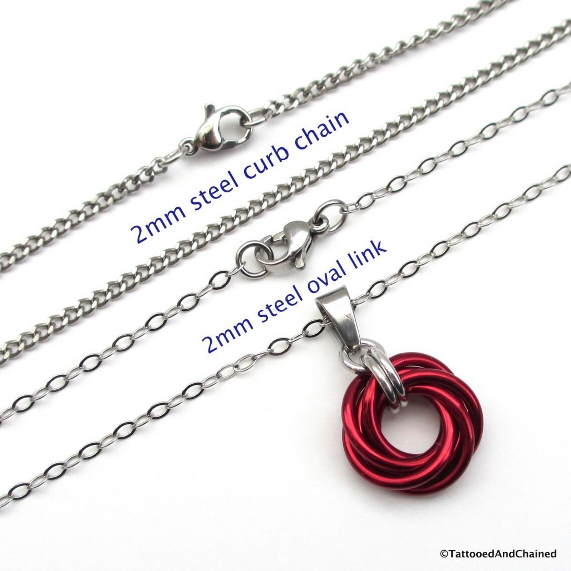 Red Pendant Necklace Chainmail Love Knot Circle Pendant Red - Etsy