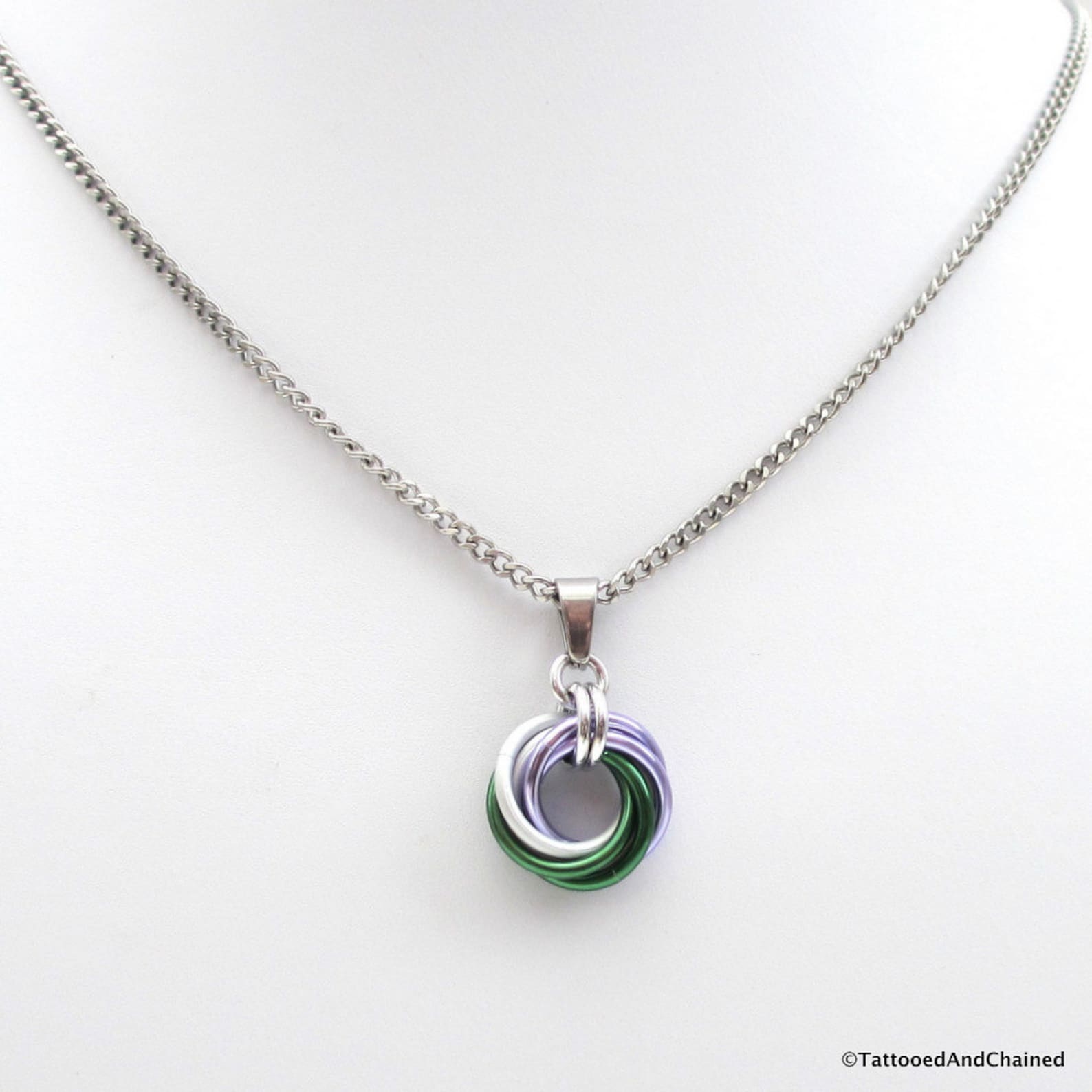 Genderqueer Pride Pendant Necklace, Chainmail Love Knot Lavender, White ...