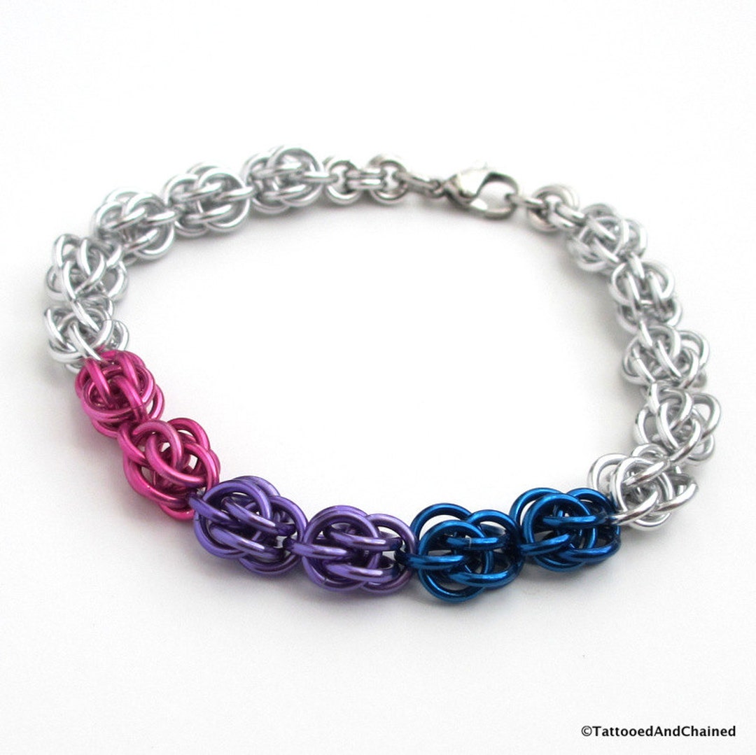 Bisexual Pride Bracelet, Chainmail Sweetpea Weave, Bi Pride Jewelry - Etsy