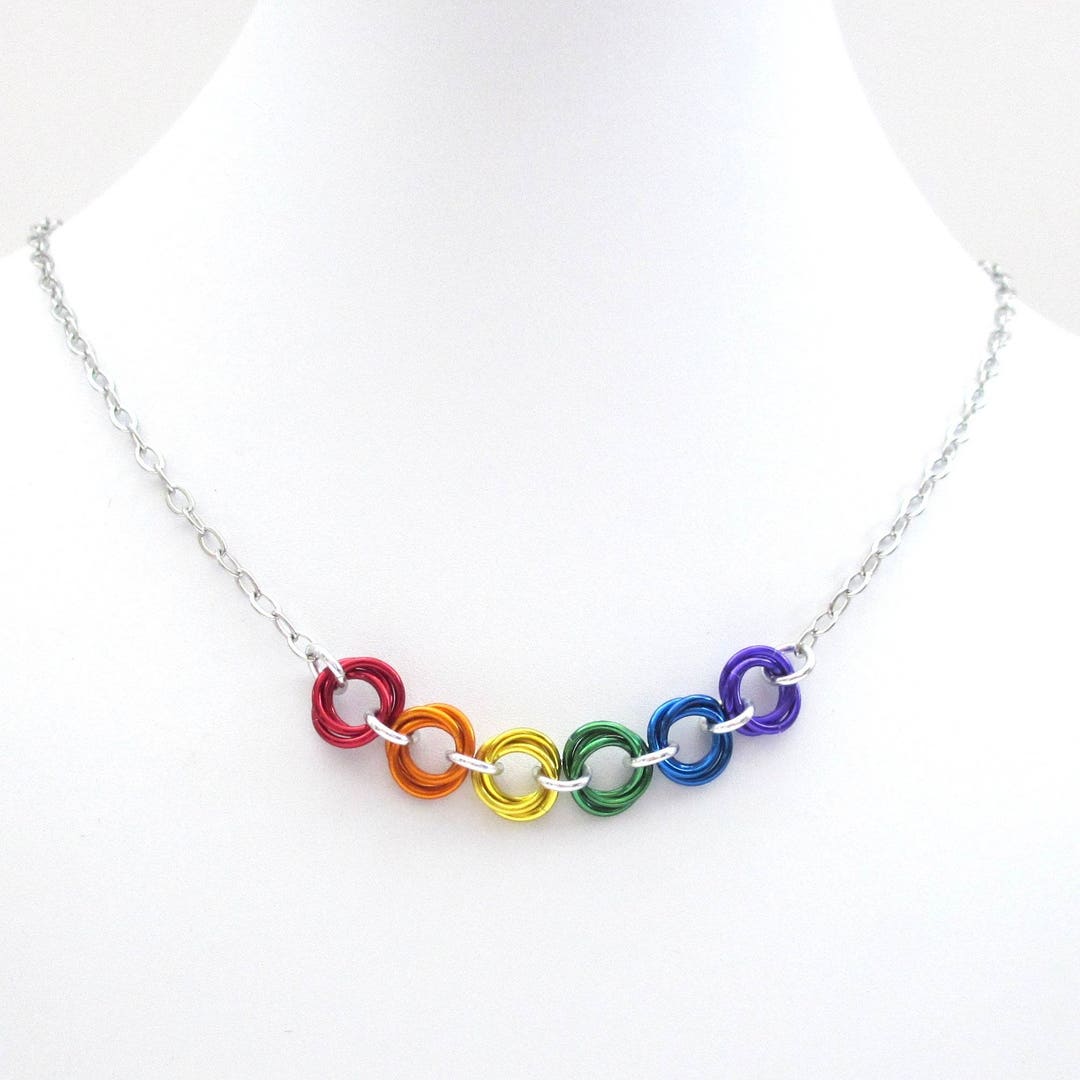 LGBTQ Pride Necklace, Rainbow Chainmail Gay Pride Love Knot Jewelry - Etsy