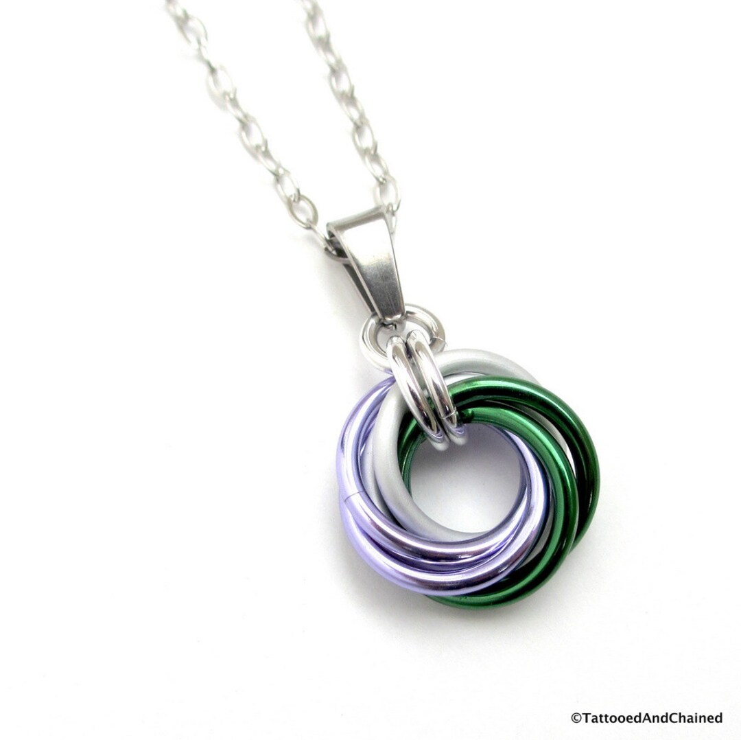 Genderqueer Pride Pendant Necklace, Chainmail Love Knot; Lavender ...