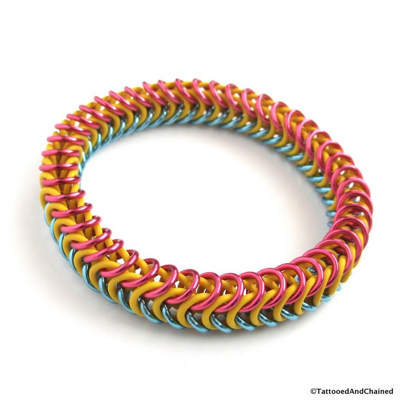 Pan Pride Bracelet Chainmail Stretchy Box Chain Pansexual - Etsy