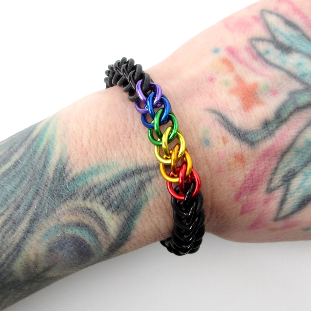 Rainbow Pride Bracelet: Chainmail Weave, Anodized Aluminum LGBTQIA ...