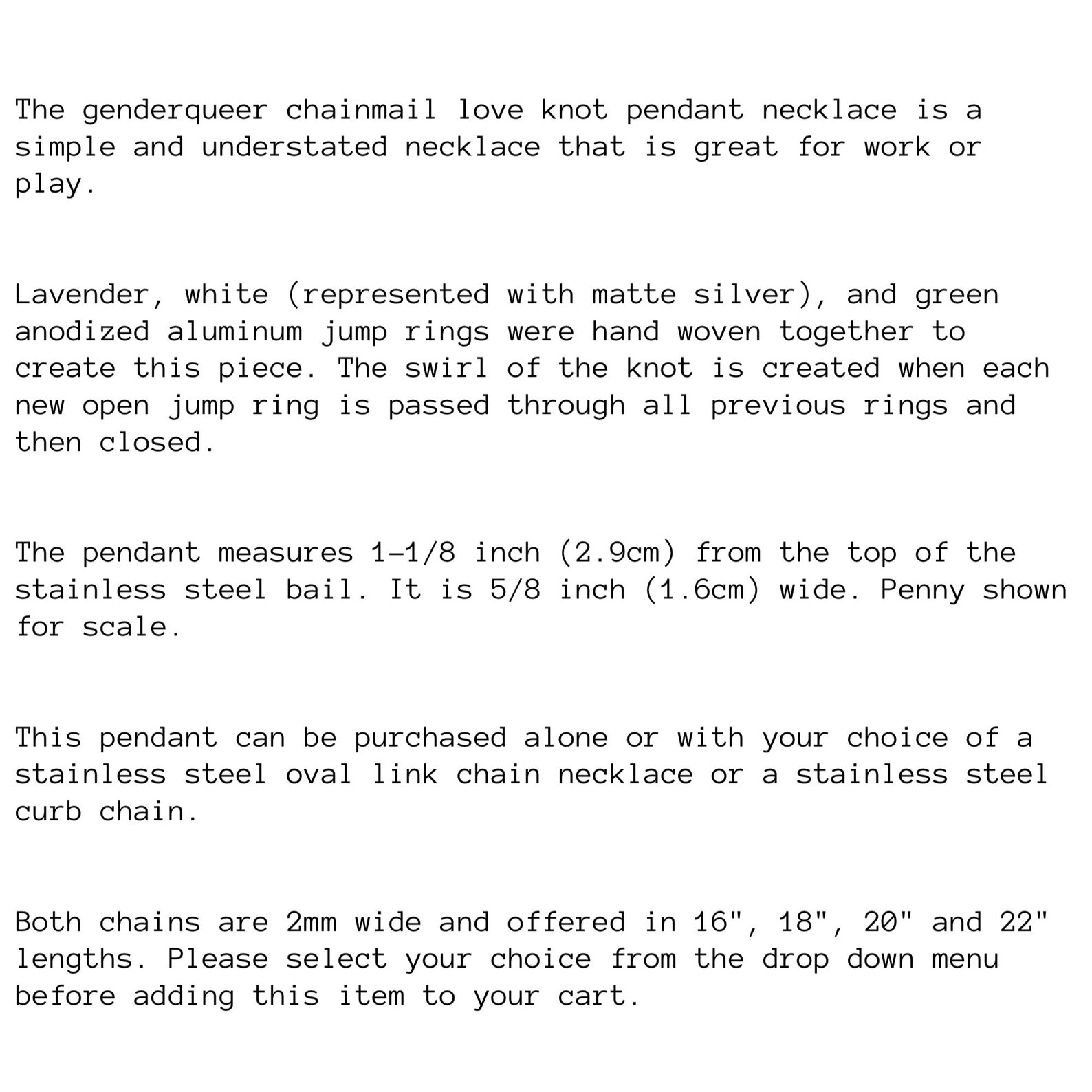 Genderqueer Pride Pendant Necklace, Chainmail Love Knot Lavender, White ...