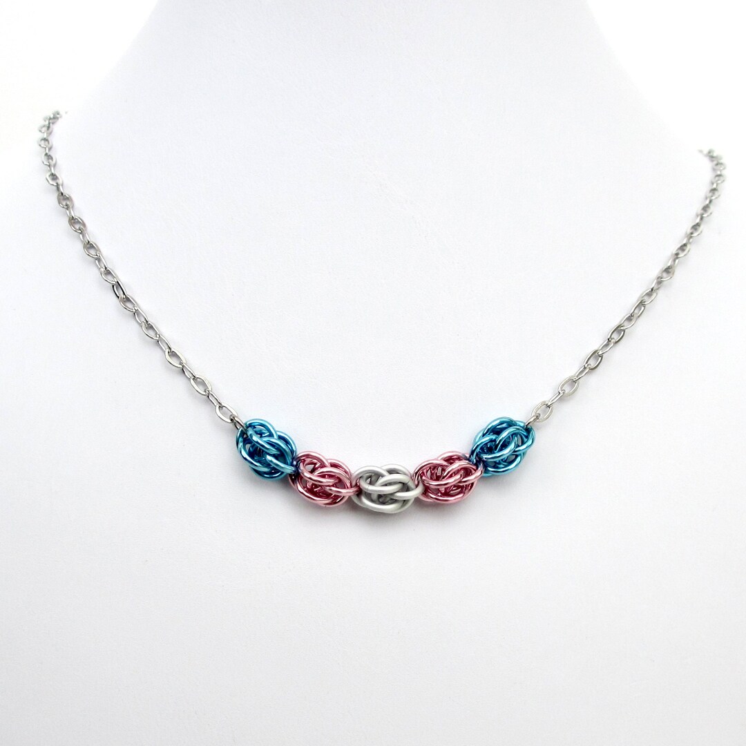 Transgender Pride Necklace, Chainmail Sweetpea Weave, Minimalist LGBTQ ...