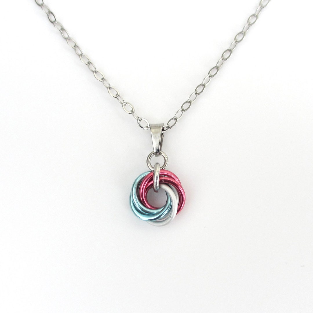 Transgender Pride Pendant, TINY Chainmail Love Knot, Trans Pride ...