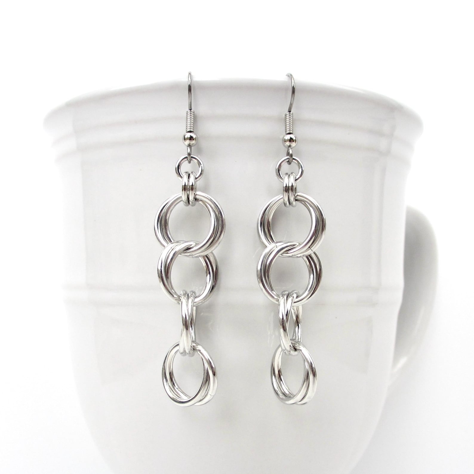 Silver Aluminum Chain Earrings: Lightweight Everyday Jewelry - Etsy