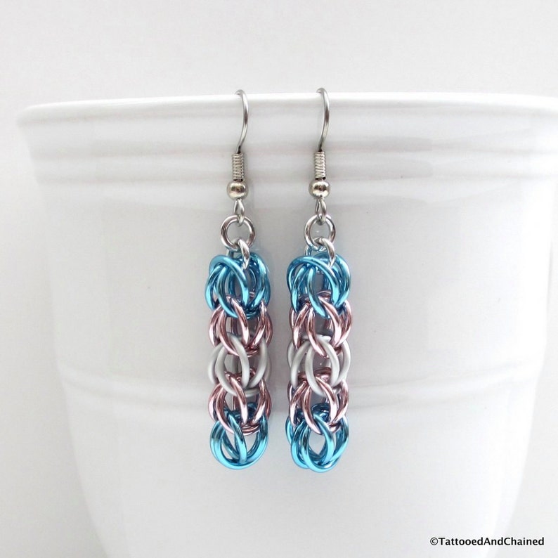Transgender Pride Earrings Trans Pride Jewelry Chainmail | Etsy